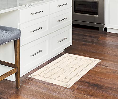 Studio M Floor Flair White Washed Wood Neutral Farmhouse - 2 x 3 Ft Decorative Vinyl Rug - Non-Slip, Waterproof Floor Mat - Easy to Clean, Ultra Low Profile - Printed in The USA