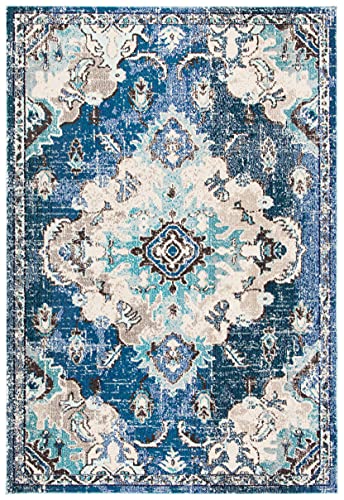 Safavieh Madison Collection 6' x 9' NavyIvory MAD484N Boho Chic Medallion Distressed Non-Shedding Living Room Dining Bedroom Area Rug