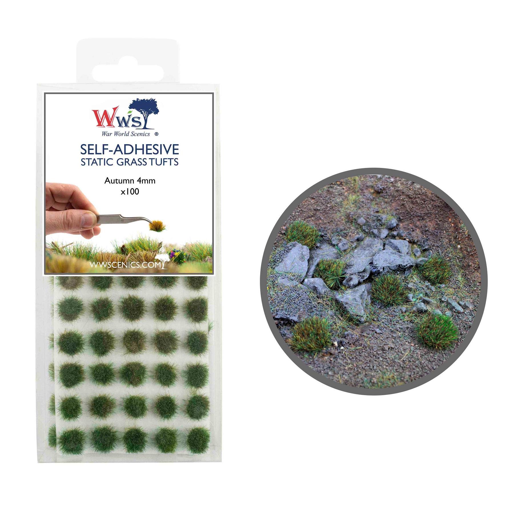 War World Scenics Self Adhesive Static Grass Tufts x 100 – Autumn, 4mm – Model Railway Wargame Scenery Railroad Modelling Diorama Miniature Hobby Tabletop