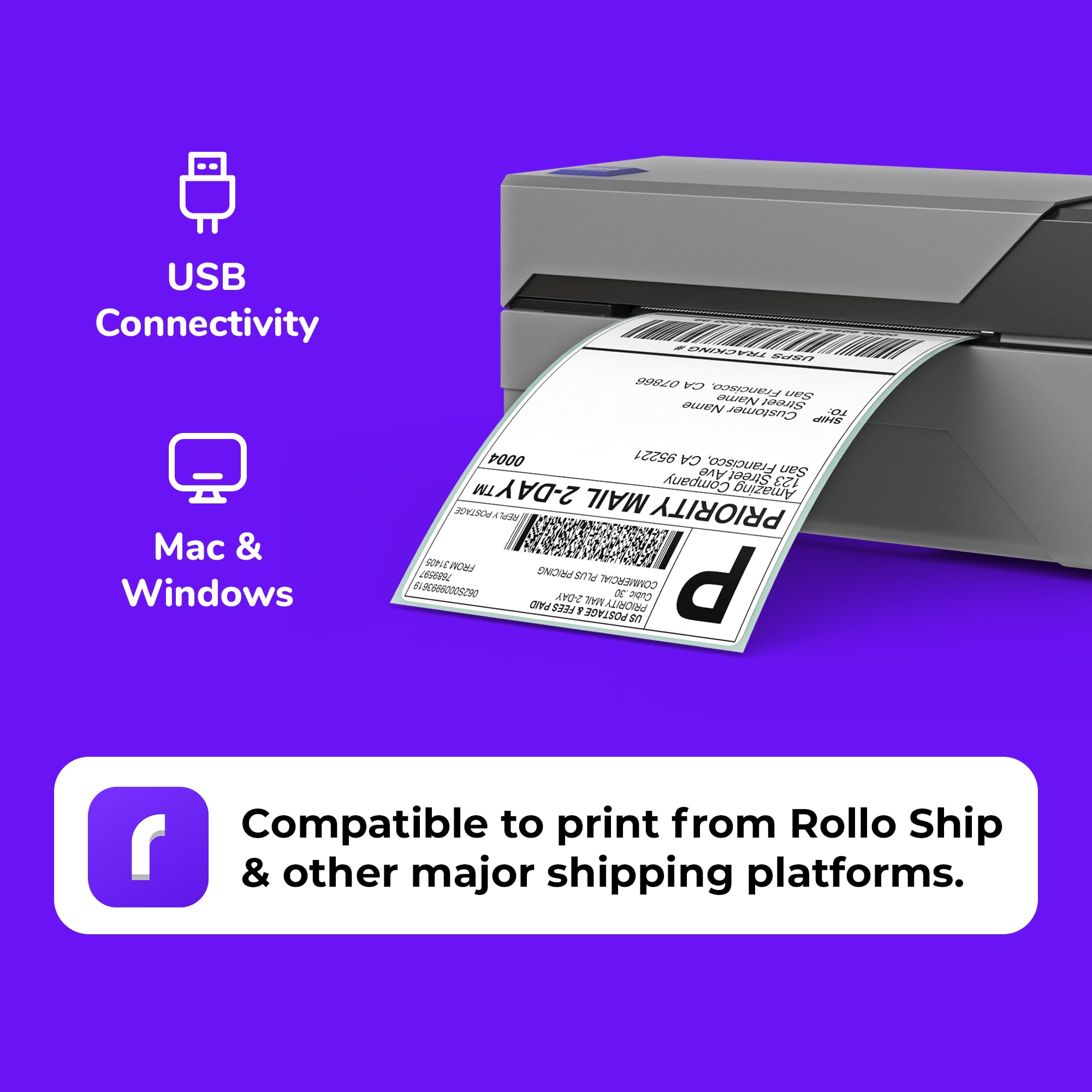 Rollo Shipping Label Printer - Commercial Grade Direct Thermal High Speed Shipping Printer – Compatible with ShipStation, Etsy, Ebay, Amazon - Barcode Printer - 4x6 Printer