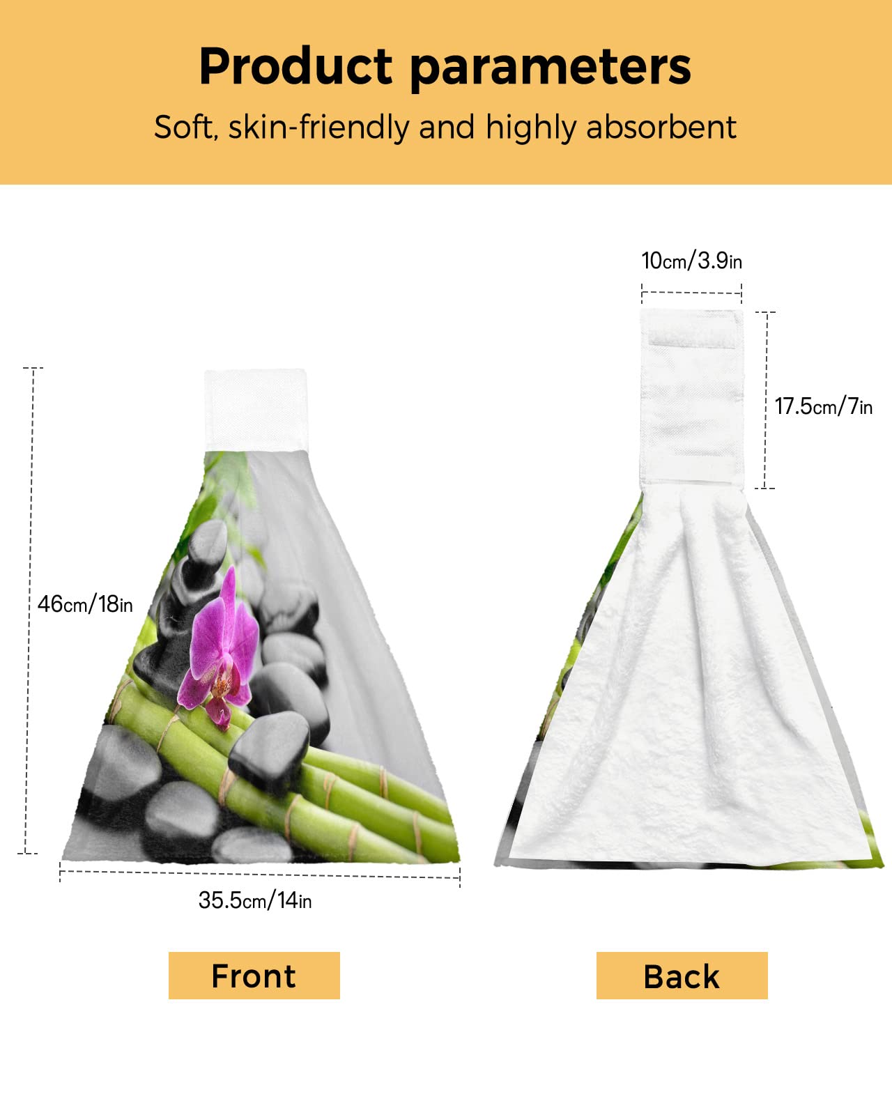 2 PCS Kitchen Hand Towels, Orchid Dew Basalt Stones Floral Aromatherapy Soft Plush Hanging Tie Towels with Loop for Kitchen Bathroom Dish Cloth Tea Bar Towel Close-up Purple Floral