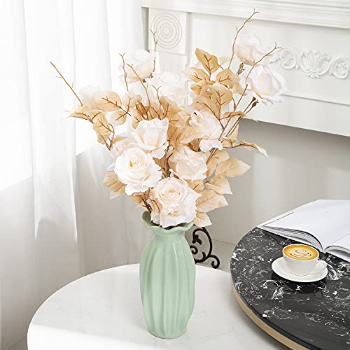Diancom Artificial Flowers Roses Fake Flowers Silk Flowers Real Looking with Stems for DIY Wedding Bouquets Centerpieces Arrangements Party Home Decorations and Outdoors (4pcs White)…