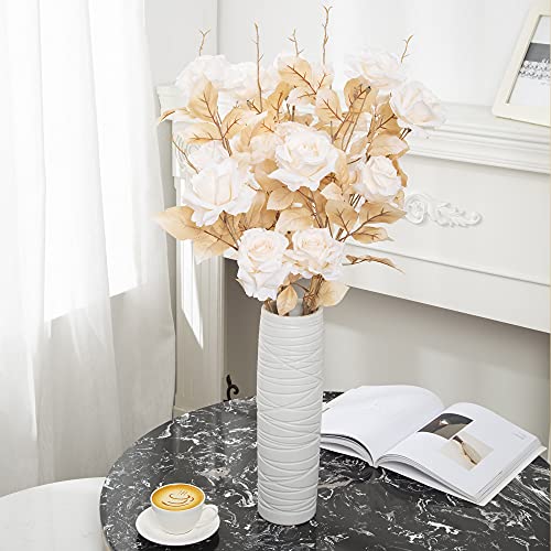 Diancom Artificial Flowers Roses Fake Flowers Silk Flowers Real Looking with Stems for DIY Wedding Bouquets Centerpieces Arrangements Party Home Decorations and Outdoors (4pcs White)…