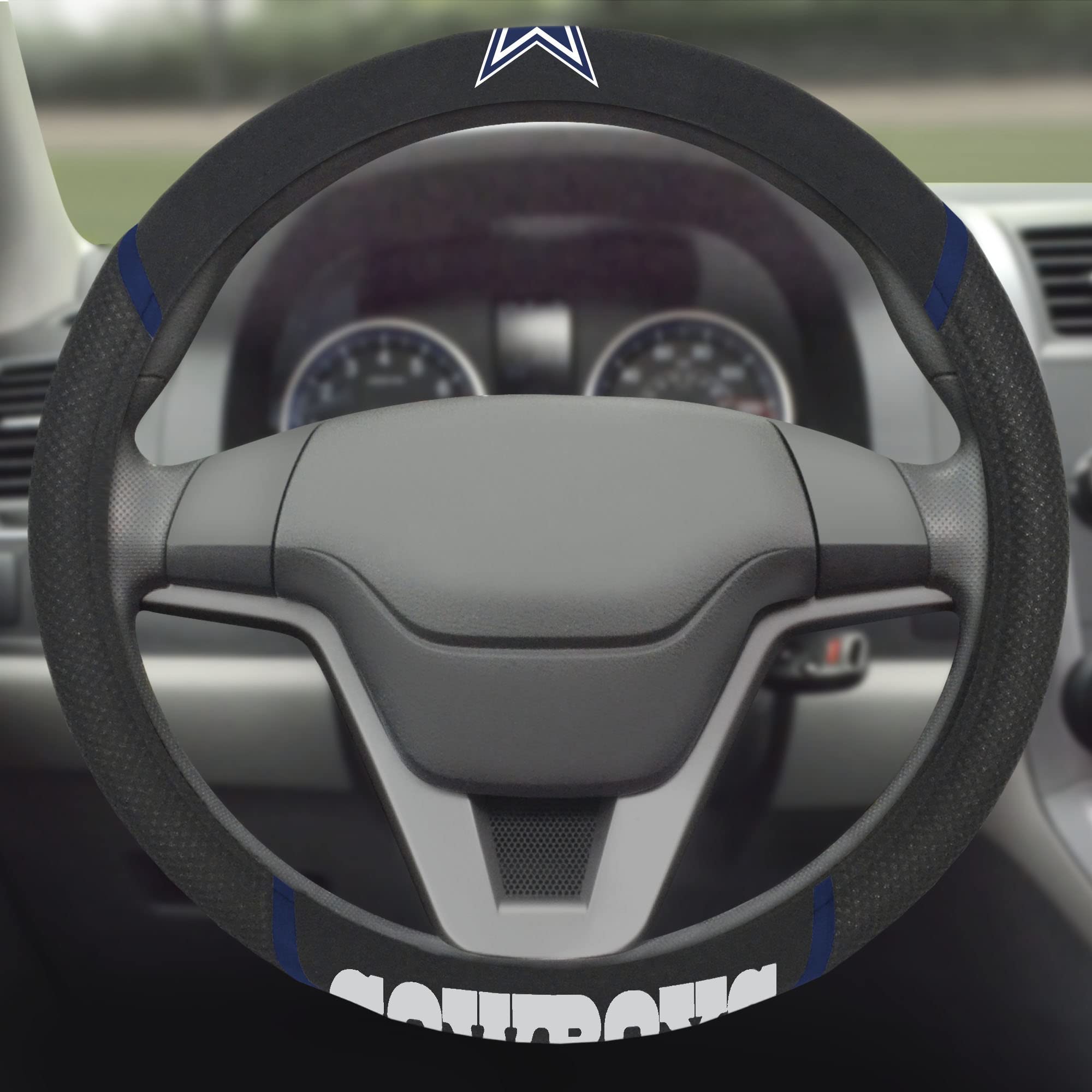 FANMATS unisex adult Embroidered Steering Wheel Cover, Black, 15 Inch Diameter US