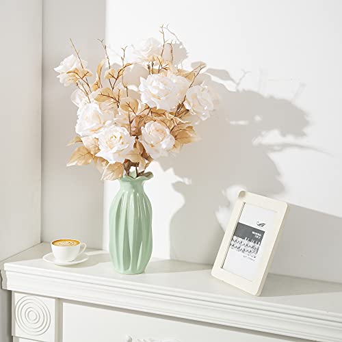 Diancom Artificial Flowers Roses Fake Flowers Silk Flowers Real Looking with Stems for DIY Wedding Bouquets Centerpieces Arrangements Party Home Decorations and Outdoors (4pcs White)…
