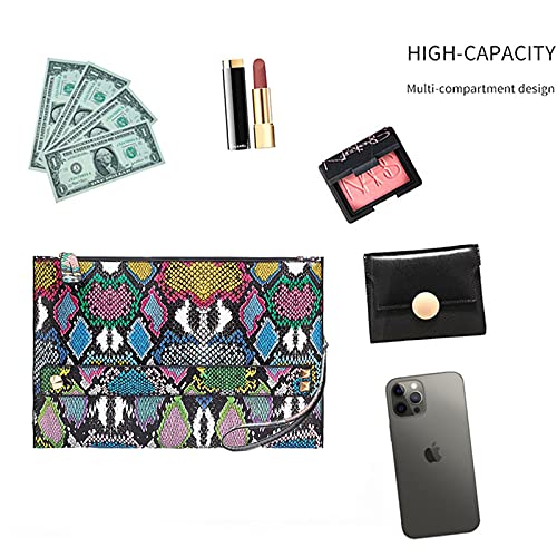 Women Snakeskin Pattern Evening Clutch Bag Fashion Envelope Wristlet Bag Handbag Purse (Blue)