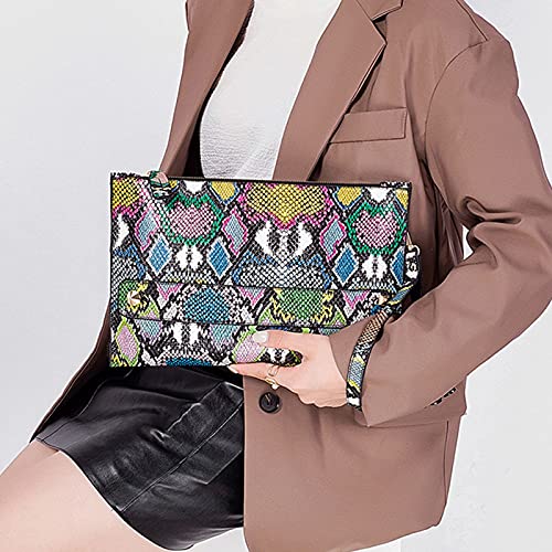 Women Snakeskin Pattern Evening Clutch Bag Fashion Envelope Wristlet Bag Handbag Purse (Blue)