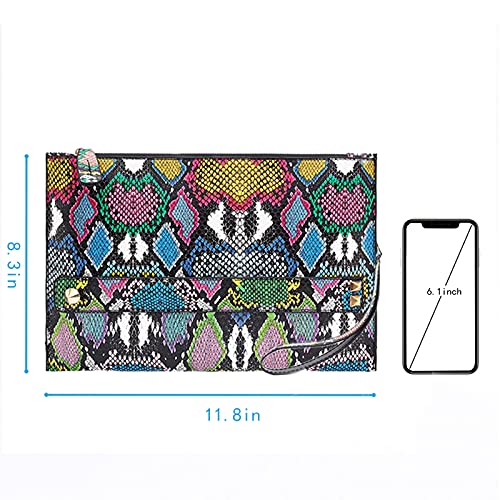 Women Snakeskin Pattern Evening Clutch Bag Fashion Envelope Wristlet Bag Handbag Purse (Blue)