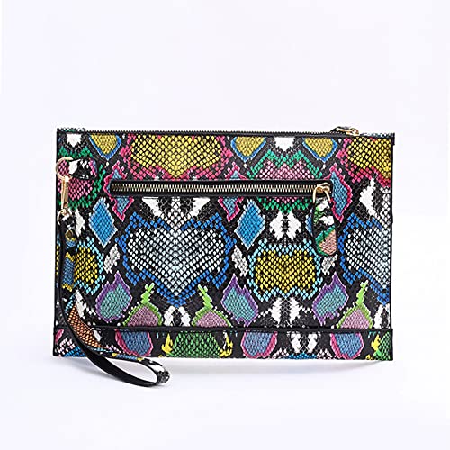 Women Snakeskin Pattern Evening Clutch Bag Fashion Envelope Wristlet Bag Handbag Purse (Blue)