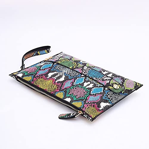 Women Snakeskin Pattern Evening Clutch Bag Fashion Envelope Wristlet Bag Handbag Purse (Blue)