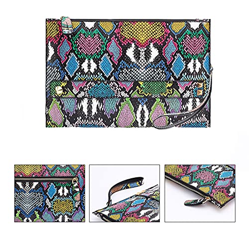Women Snakeskin Pattern Evening Clutch Bag Fashion Envelope Wristlet Bag Handbag Purse (Blue)