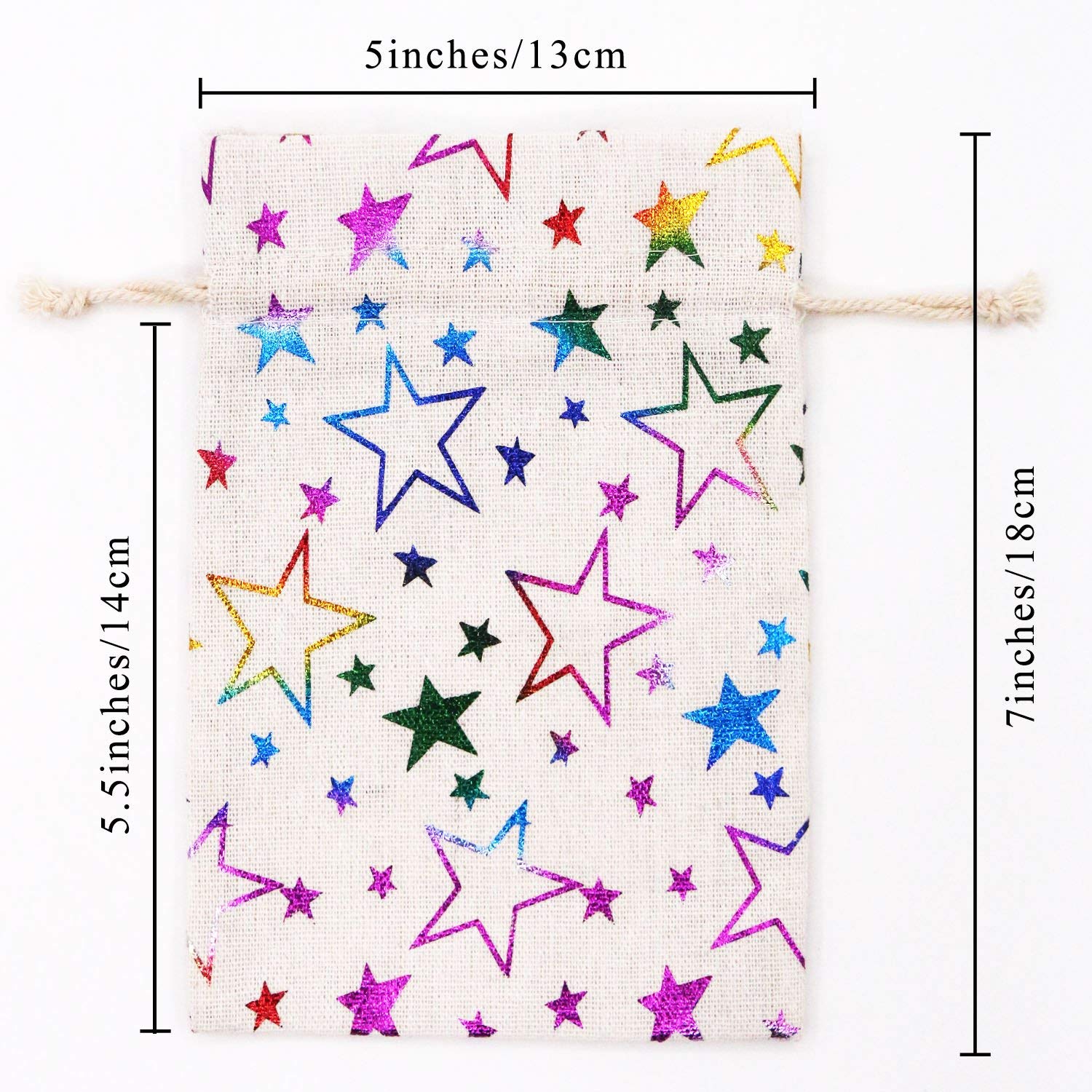 SumDirect Burlap Gift Bags with Drawstring - 20Pcs 5x7 Inch Small Christmas Burlap Bags,Color Star Linen Jewelry Pouches for Wedding Favors