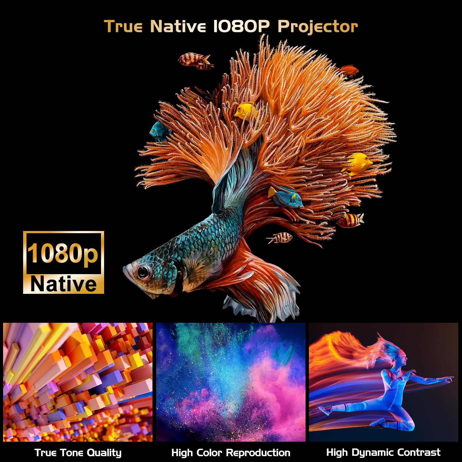 Projector with WiFi and Bluetooth 5.1, 2023 Upgraded 9000 Lux 1080P Full HD Supported, Portable Outdoor Projector Mini Projector Compatible with Smartphone HDMI USB AV AUX VGA