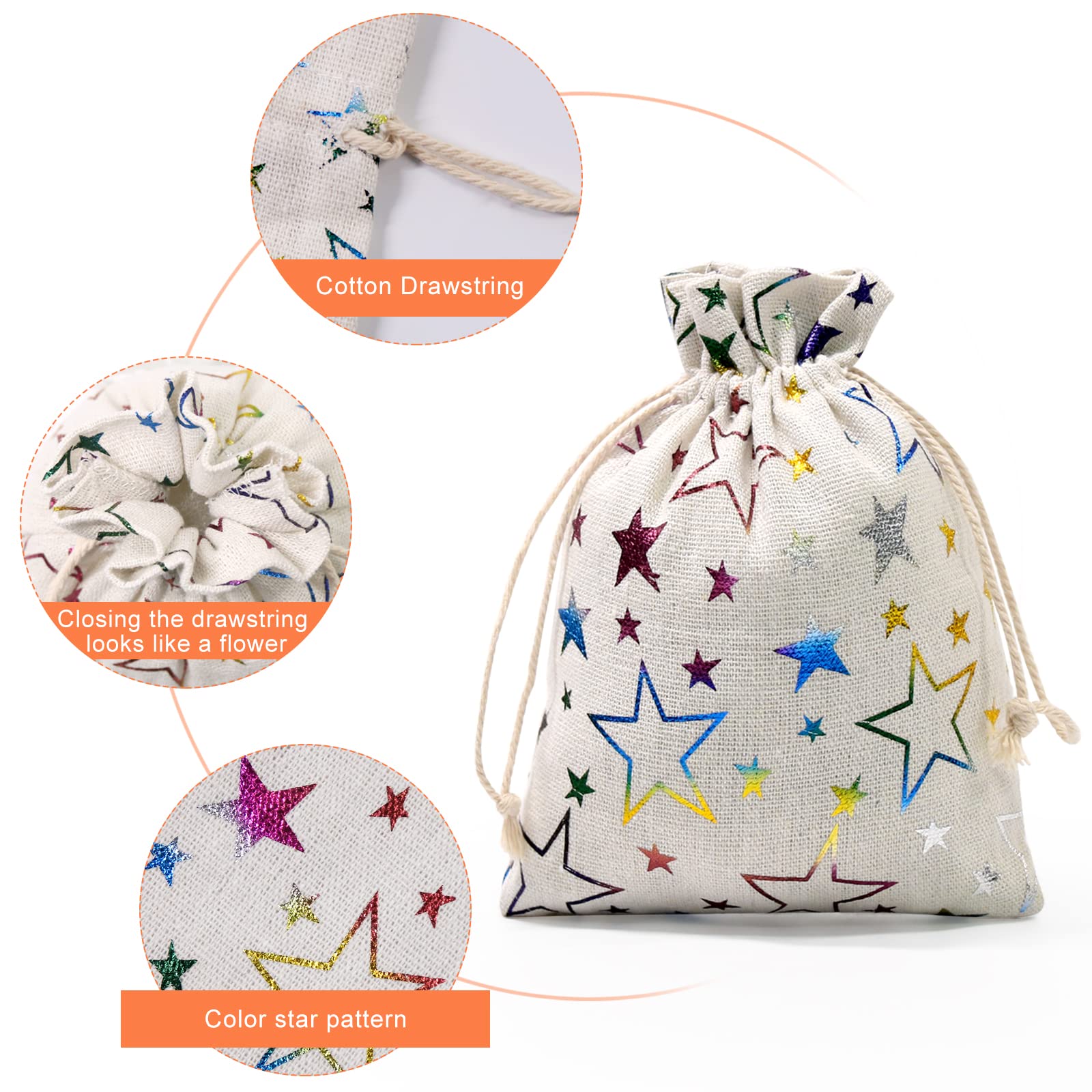 SumDirect Burlap Gift Bags with Drawstring - 20Pcs 5x7 Inch Small Christmas Burlap Bags,Color Star Linen Jewelry Pouches for Wedding Favors