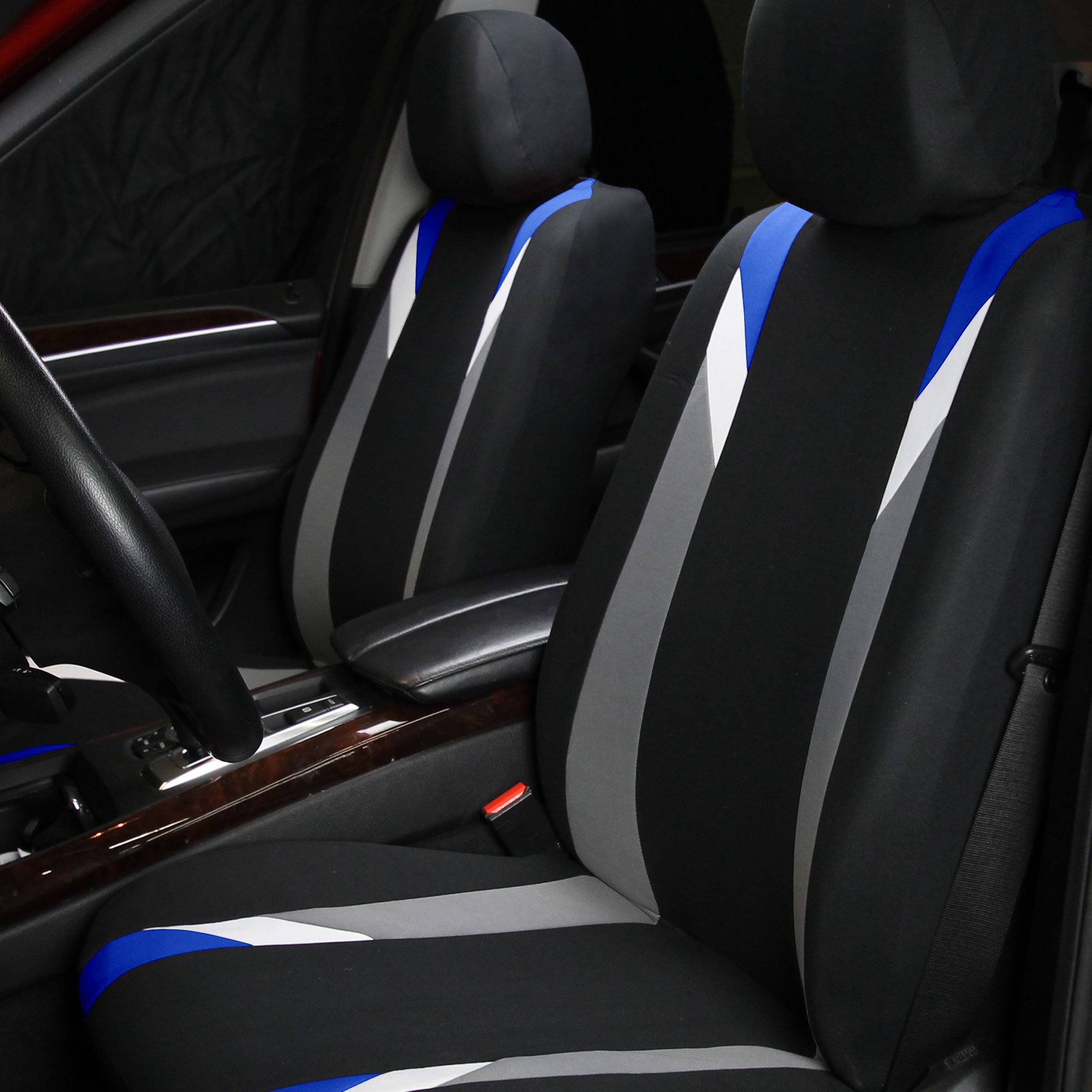 FH Group Front Set Cloth Car Seat Covers for Low Back Car Seats with Removable Headrest, Universal Fit, Airbag Compatible Seat Cover for SUV, Sedan, Van Blue