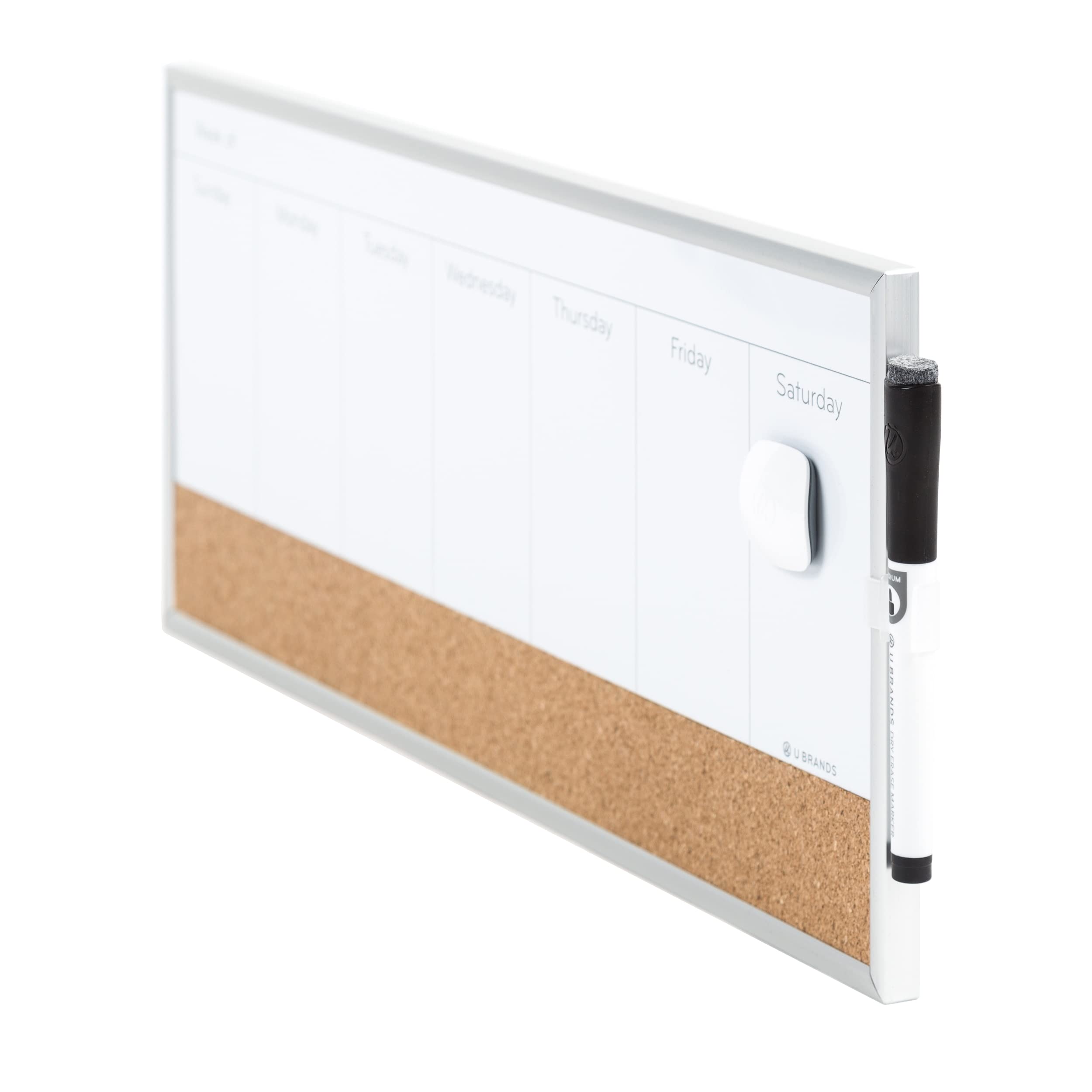 U Brands Magnetic Dry-Erase Weekly Calendar Board, 18 X 7.5 Inches, Silver Aluminum Frame