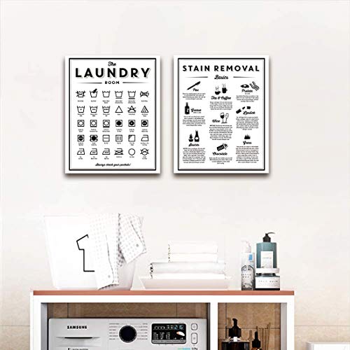 Ecyanlv Symbols and Stain Removal Laundry Sign Canvas Art Posters Prints Black White Painting Laundry Room Wall Decor Housewarming Gift 16X20Inchx2 Unframed