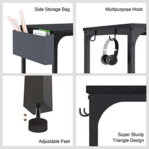 Rolanstar Computer Desk with Power Outlet, 47β Home Office PC Desk with USB Ports Charging Station, Desktop Table with Side Storage Bag and Iron Hooks, Stable Metal Frame Workstation, Black