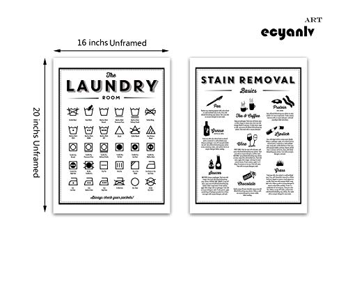 Ecyanlv Symbols and Stain Removal Laundry Sign Canvas Art Posters Prints Black White Painting Laundry Room Wall Decor Housewarming Gift 16X20Inchx2 Unframed
