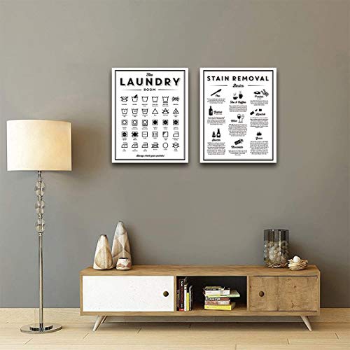 Ecyanlv Symbols and Stain Removal Laundry Sign Canvas Art Posters Prints Black White Painting Laundry Room Wall Decor Housewarming Gift 16X20Inchx2 Unframed