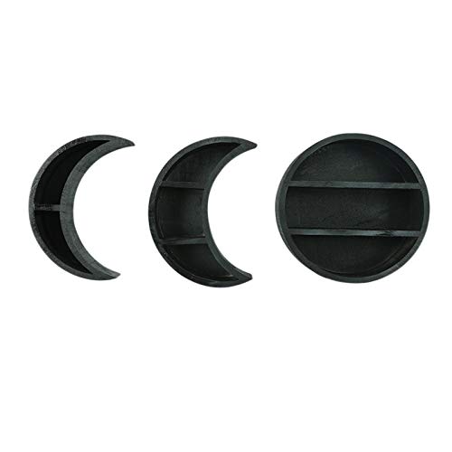 Yudanny Moon Shelf, Wooden Wall Hanging Display Shelf Moon Phase Shelf Wall Decor for Home Office, Black (1833472120967AM103US66)