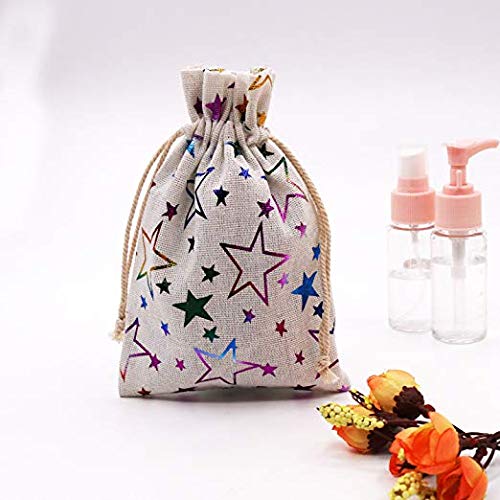 SumDirect Burlap Gift Bags with Drawstring - 20Pcs 5x7 Inch Small Christmas Burlap Bags,Color Star Linen Jewelry Pouches for Wedding Favors