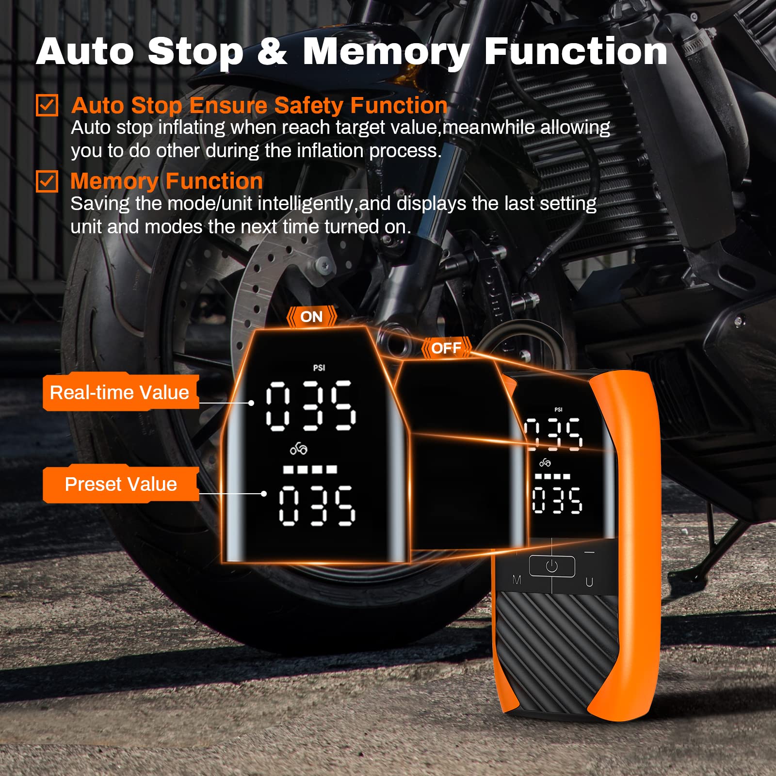 Kapopop K1 Tire Inflator Portable Air Compressor,4X Faster 150PSI & 20000mAh Cordless Air Pump for Car Tires,Bikes,Motorcycles & Balls,with Pressure Gauge,LCD Display,Emergency LED Light,Auto Shut-Off
