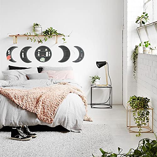 Yudanny Moon Shelf, Wooden Wall Hanging Display Shelf Moon Phase Shelf Wall Decor for Home Office, Black (1833472120967AM103US66)
