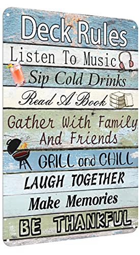 Viodenl Deck Rules Metal Tin Sign Cave Pool Bar Terrace House Wall Decor Backyard Decor Sign 8x12 Inch