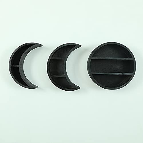 Yudanny Moon Shelf, Wooden Wall Hanging Display Shelf Moon Phase Shelf Wall Decor for Home Office, Black (1833472120967AM103US66)