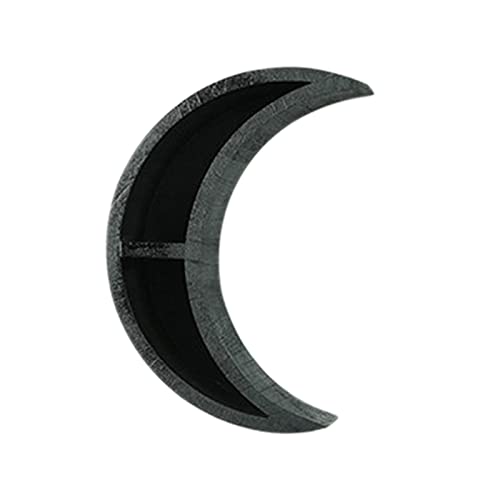 Yudanny Moon Shelf, Wooden Wall Hanging Display Shelf Moon Phase Shelf Wall Decor for Home Office, Black (1833472120967AM103US66)