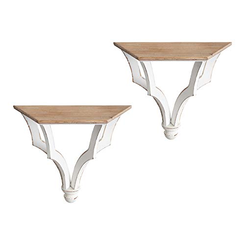 Kate and Laurel Corbett Distressed Wood Shelves, Set of 2, White and Rustic Brown, Farmhouse-Inspired Home Decor and Storage