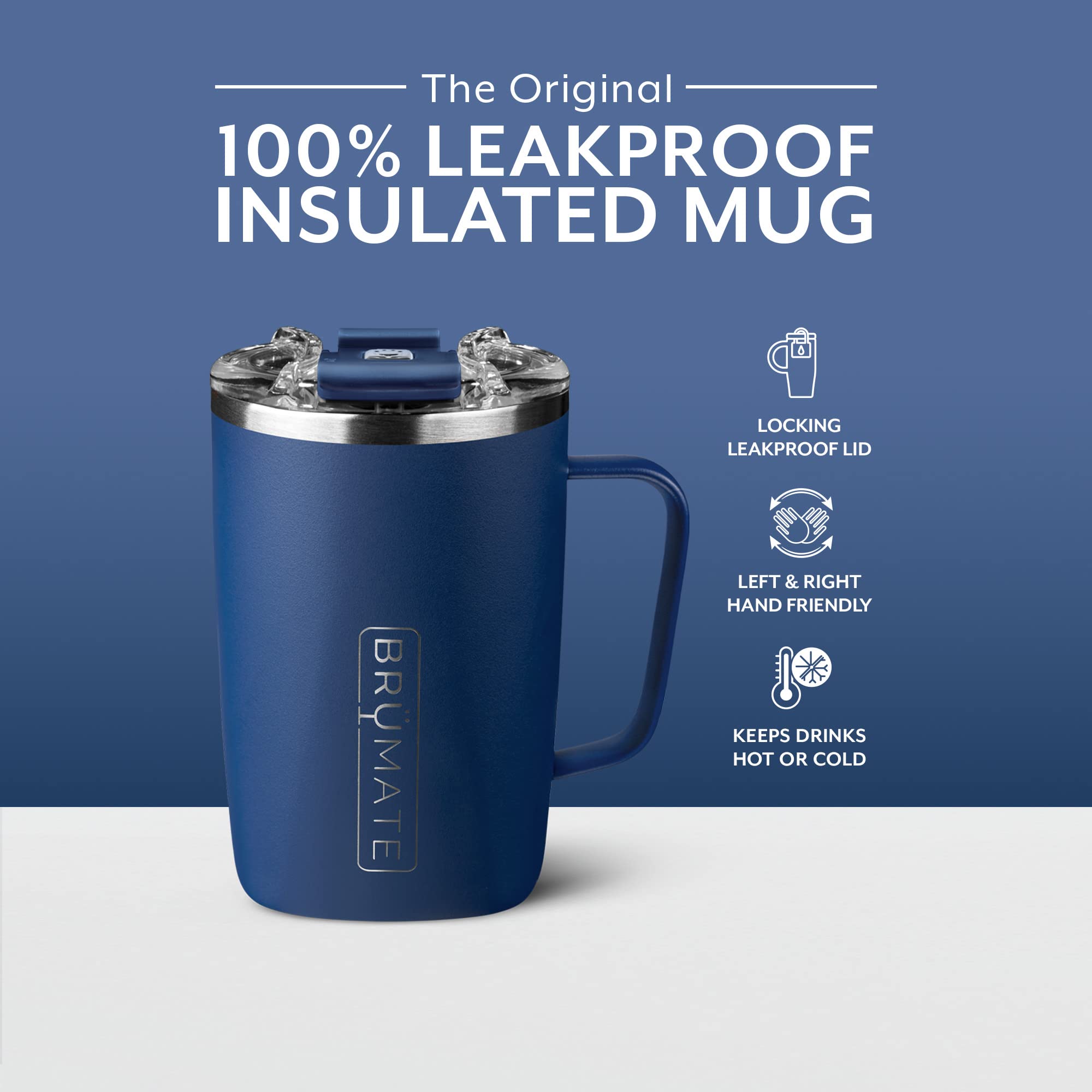 BrüMate Toddy - 16oz 100% Leak Proof Insulated Coffee Mug with Handle & Lid - Stainless Steel Coffee Travel Mug - Double Walled Coffee Cup (Matte Navy)