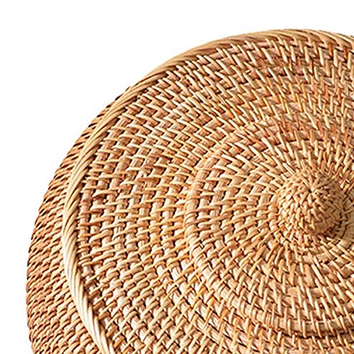YIWMHE Rattan Boxes with Lid Hand-Woven Multi-Purpose Wicker Tray with Durable Rattan Fiber Round 11 Inch Diameter Bread Basket (Color : Coffee Color)