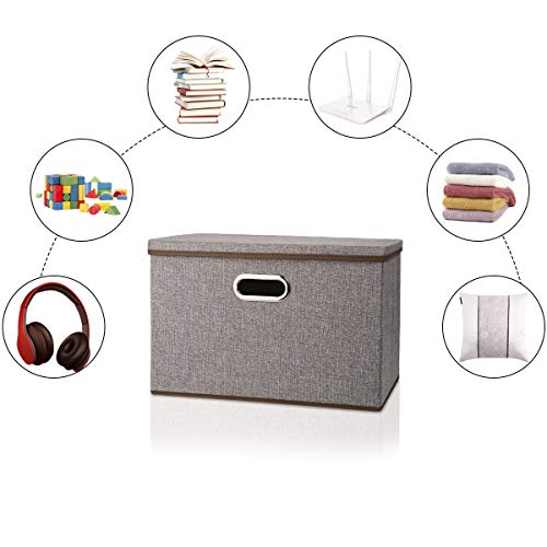 Large Storage Box with Lid [4-Pack] Foldable Fabric Storage Bin with Lid Collapsible Storage Cube Organizer Containers Baskets with Cover (17.7x11.8x11.8)