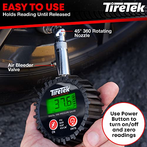 TIRETEK Digital Tire Pressure Gauge for Cars (200 PSI) - Smart Battery Saver Tire Gauges
