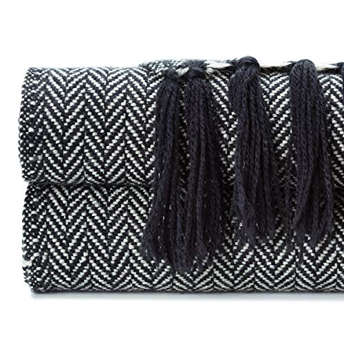 Chanasya Mini Chevron Super Soft Throw Blanket with Tassels Warm Cozy Lightweight Blanket for Bed Sofa Chair Couch Cover Living Bed Room Black and White Chevron Blanket (50x65 Inches)