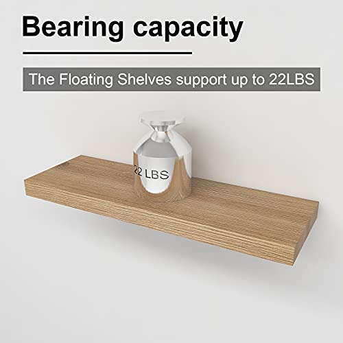 INHABIT UNION Oak Floating Shelves for Wall,24in Wall Mounted Display Ledge Shelves Perfect for Bedroom, Bathroom, Living Room and Kitchen Decoration Storage (Oak)