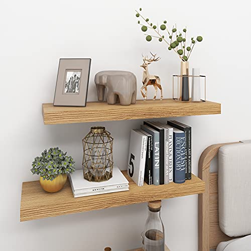 INHABIT UNION Oak Floating Shelves for Wall,24in Wall Mounted Display Ledge Shelves Perfect for Bedroom, Bathroom, Living Room and Kitchen Decoration Storage (Oak)