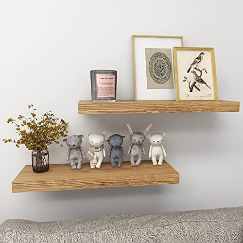 INHABIT UNION Oak Floating Shelves for Wall,24in Wall Mounted Display Ledge Shelves Perfect for Bedroom, Bathroom, Living Room and Kitchen Decoration Storage (Oak)