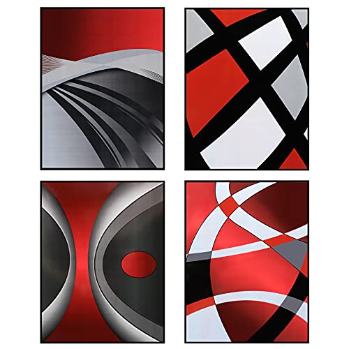 Outus 4 Pieces Red Stripes Poster Prints Unframed Abstract Wall Art Modern Abstract Wall Art Abstract Art Prints Black Silver Red Art Posters for Wall Home Decoration, 8 x 10 Inch