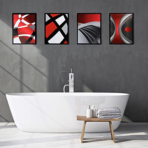 Outus 4 Pieces Red Stripes Poster Prints Unframed Abstract Wall Art Modern Abstract Wall Art Abstract Art Prints Black Silver Red Art Posters for Wall Home Decoration, 8 x 10 Inch