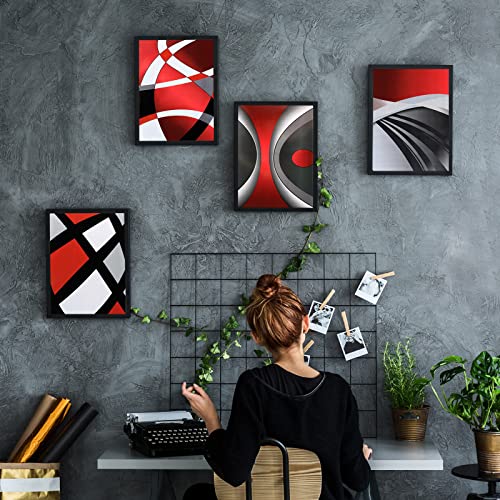 Outus 4 Pieces Red Stripes Poster Prints Unframed Abstract Wall Art Modern Abstract Wall Art Abstract Art Prints Black Silver Red Art Posters for Wall Home Decoration, 8 x 10 Inch