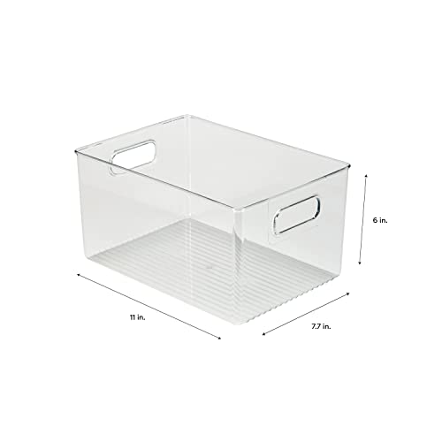 Simplify Large Bin | Multi-Purpose | Cabinet & Refrigerator Storage | Bathroom | Office | Carrying Handles | Transparent Clear Vertical Stripe Organizer