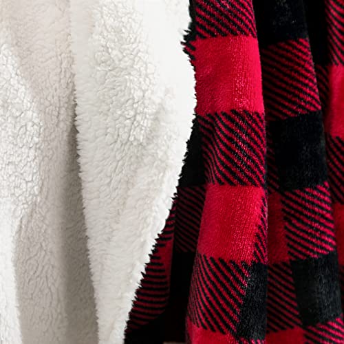 HBlife Sherpa Buffalo Plaid Christmas Throw Blanket for Couch 50X60 Inches, Super Cozy Fuzzy Fleece Warm Plush Holiday Decorative Cabin Blankets and Throws, Black and Red