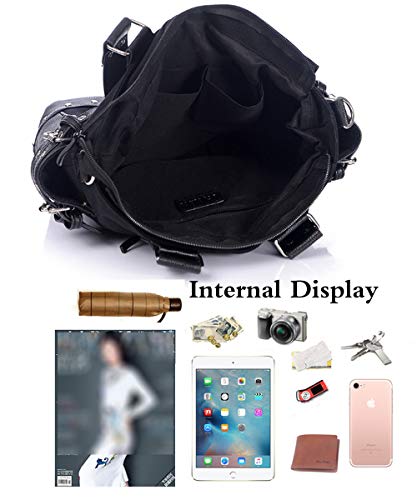 RainboSee Women Punk Rivet Handbag Purse Canvas Tote Shoulder Crossbody Bag Large Capacity Satchel Black