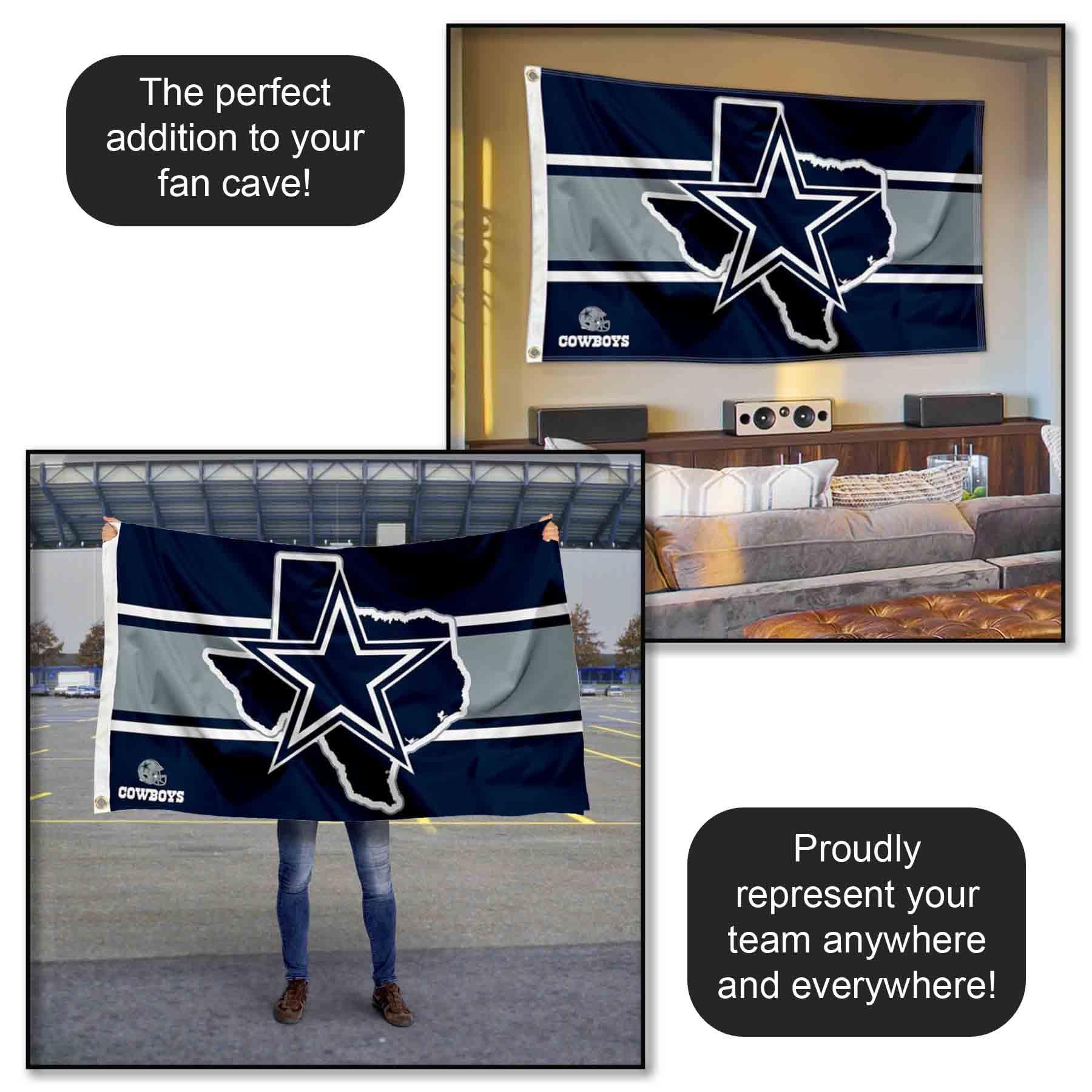 WinCraft Dallas Cowboys Texas State Flag Outdoor Indoor 3x5 Foot Banner