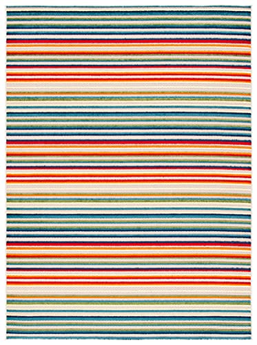 SAFAVIEH Cabana Collection 6'7" x 9' Ivory/Green CBN323A Stripe Indoor/ Outdoor Non-Shedding Easy-Cleaning Patio Backyard Porch Deck Mudroom Area-Rug