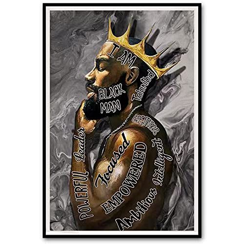 African American Wall Art Black King Men Canvas Poster Painting Decor, 16 X 24" Modern Abstract Pictures Wall Art Vintage Photo Printing for Living Room Bedroom Home Decoration- Unframed