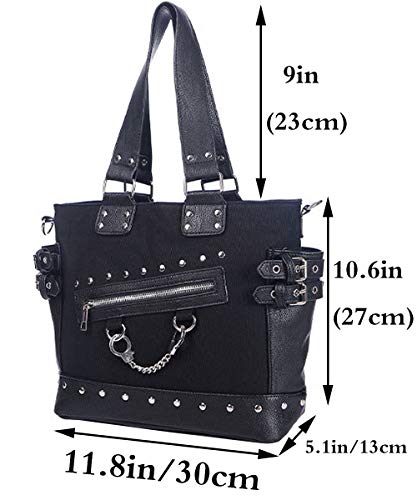 RainboSee Women Punk Rivet Handbag Purse Canvas Tote Shoulder Crossbody Bag Large Capacity Satchel Black